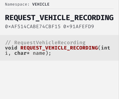 RequestVehicleRecording - FiveM Natives @ Cfx.re Docs