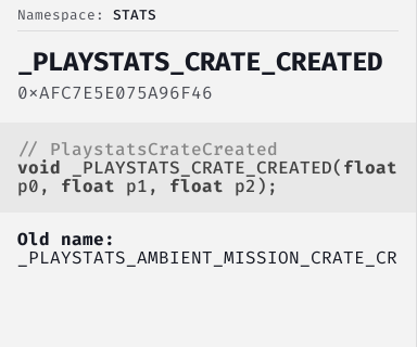 PlaystatsCrateCreated - FiveM Natives @ Cfx.re Docs
