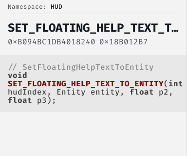 SetFloatingHelpTextToEntity - FiveM Natives @ Cfx.re Docs