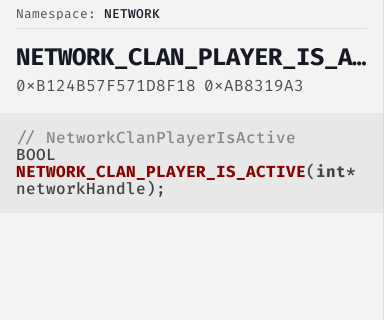 NetworkClanPlayerIsActive - FiveM Natives @ Cfx.re Docs