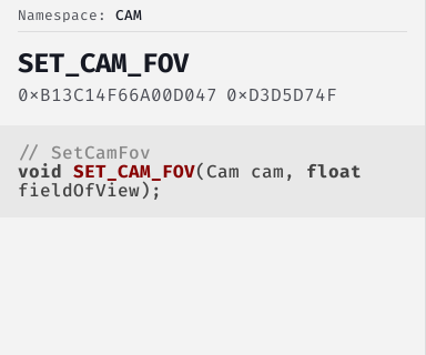 SetCamFov - FiveM Natives @ Cfx.re Docs