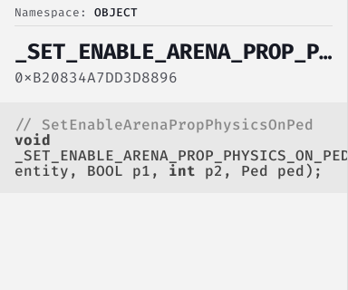 SetEnableArenaPropPhysicsOnPed - FiveM Natives @ Cfx.re Docs