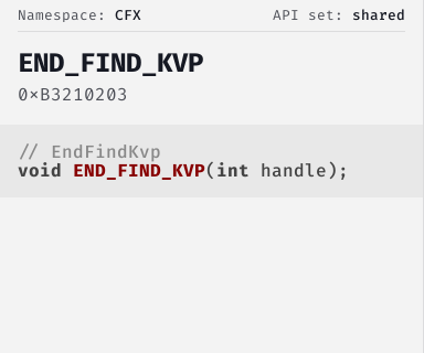 EndFindKvp - FiveM Natives @ Cfx.re Docs