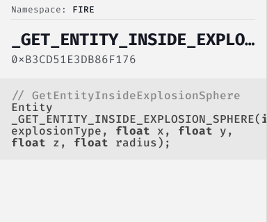 GetEntityInsideExplosionSphere - FiveM Natives @ Cfx.re Docs