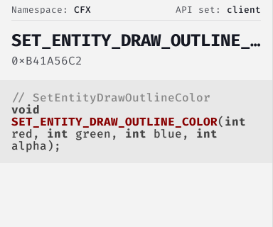 SetEntityDrawOutlineColor - FiveM Natives @ Cfx.re Docs