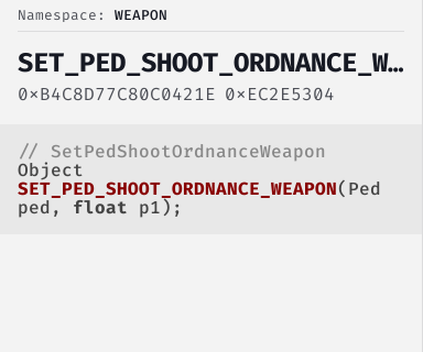 SetPedShootOrdnanceWeapon - FiveM Natives @ Cfx.re Docs
