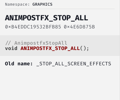 AnimpostfxStopAll - FiveM Natives @ Cfx.re Docs
