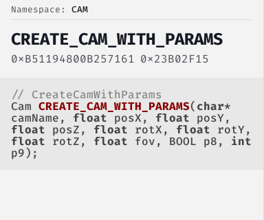 CreateCamWithParams - FiveM Natives @ Cfx.re Docs