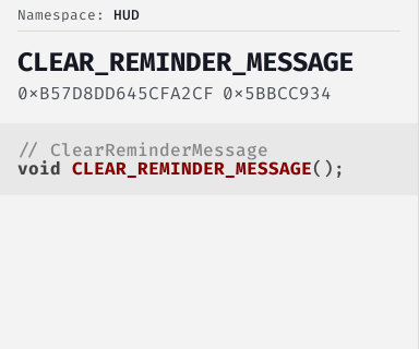 ClearReminderMessage - FiveM Natives @ Cfx.re Docs