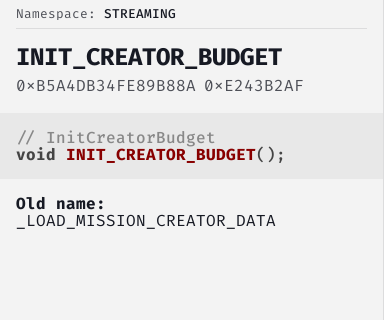 InitCreatorBudget - FiveM Natives @ Cfx.re Docs