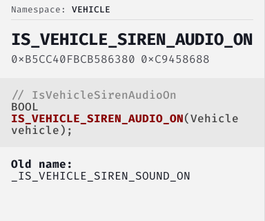 IsVehicleSirenAudioOn - FiveM Natives @ Cfx.re Docs