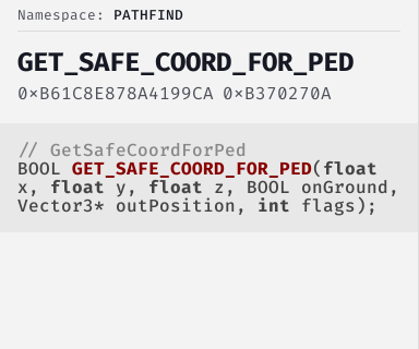 GetSafeCoordForPed - FiveM Natives @ Cfx.re Docs