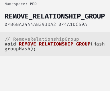 RemoveRelationshipGroup - FiveM Natives @ Cfx.re Docs