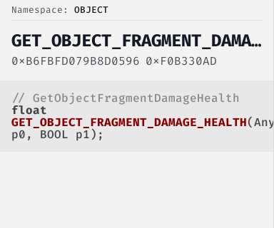 GetObjectFragmentDamageHealth - FiveM Natives @ Cfx.re Docs