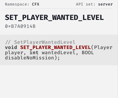 SetPlayerWantedLevel - FiveM Natives @ Cfx.re Docs