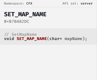 SetMapName - FiveM Natives @ Cfx.re Docs