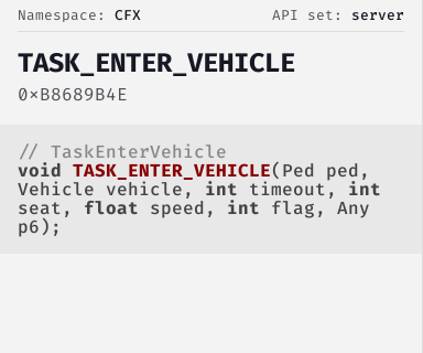 TaskEnterVehicle - FiveM Natives @ Cfx.re Docs
