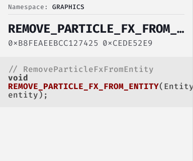 RemoveParticleFxFromEntity - FiveM Natives @ Cfx.re Docs