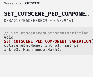 SetCutscenePedComponentVariation - FiveM Natives @ Cfx.re Docs