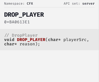 DropPlayer - FiveM Natives @ Cfx.re Docs