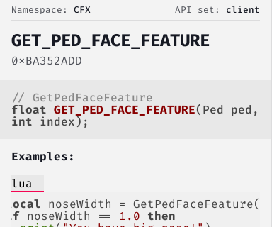 GetPedFaceFeature - FiveM Natives @ Cfx.re Docs