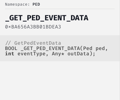 GetPedEventData - FiveM Natives @ Cfx.re Docs