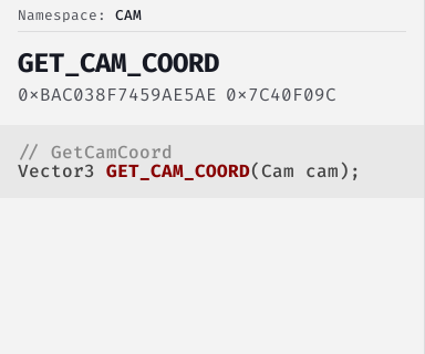 GetCamCoord - FiveM Natives @ Cfx.re Docs