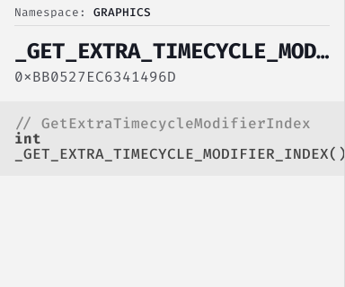 GetExtraTimecycleModifierIndex - FiveM Natives @ Cfx.re Docs