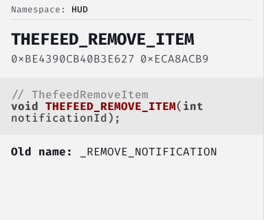 ThefeedRemoveItem - FiveM Natives @ Cfx.re Docs