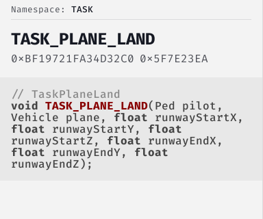 TaskPlaneLand - FiveM Natives @ Cfx.re Docs