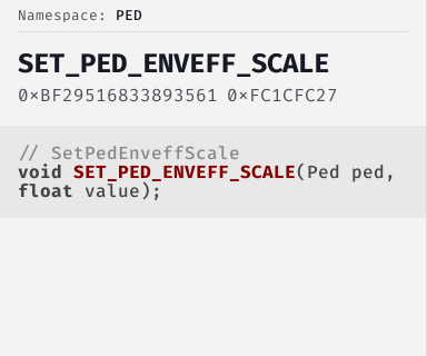 SetPedEnveffScale - FiveM Natives @ Cfx.re Docs