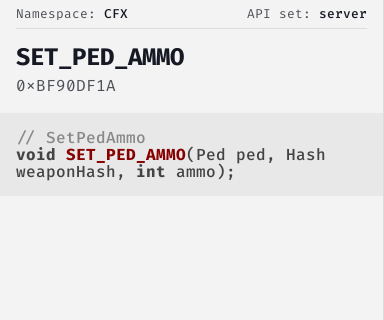 SetPedAmmo - FiveM Natives @ Cfx.re Docs
