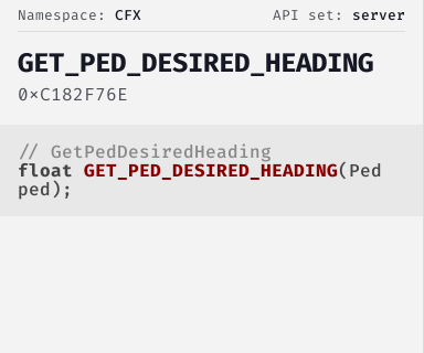 GetPedDesiredHeading - FiveM Natives @ Cfx.re Docs