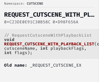 RequestCutsceneWithPlaybackList - FiveM Natives @ Cfx.re Docs