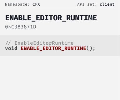 EnableEditorRuntime - FiveM Natives @ Cfx.re Docs
