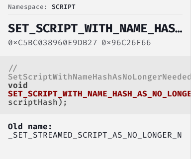 SetScriptWithNameHashAsNoLongerNeeded - FiveM Natives @ Cfx.re Docs