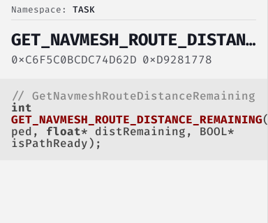 GetNavmeshRouteDistanceRemaining - FiveM Natives @ Cfx.re Docs