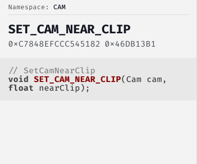 SetCamNearClip - FiveM Natives @ Cfx.re Docs