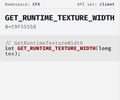 GetRuntimeTextureWidth - FiveM Natives @ Cfx.re Docs
