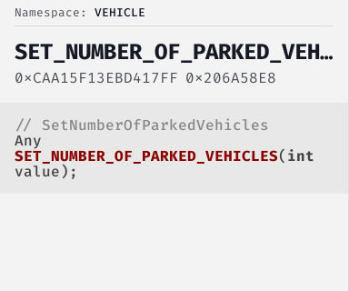 SetNumberOfParkedVehicles - FiveM Natives @ Cfx.re Docs