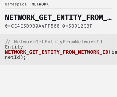 NetworkGetEntityFromNetworkId - FiveM Natives @ Cfx.re Docs