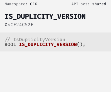 IsDuplicityVersion - FiveM Natives @ Cfx.re Docs