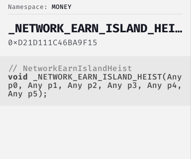NetworkEarnIslandHeist - FiveM Natives @ Cfx.re Docs
