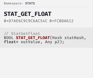 StatGetFloat - FiveM Natives @ Cfx.re Docs