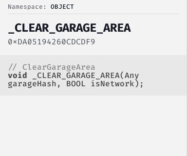 ClearGarageArea - FiveM Natives @ Cfx.re Docs