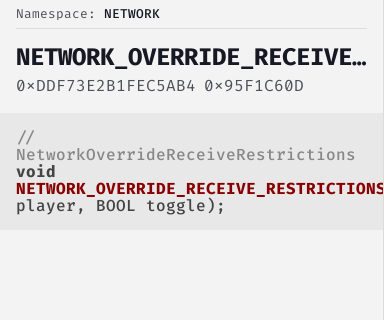 NetworkOverrideReceiveRestrictions - FiveM Natives @ Cfx.re Docs