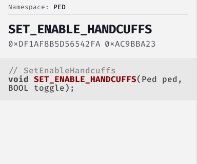 SetEnableHandcuffs - FiveM Natives @ Cfx.re Docs