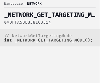 NetworkGetTargetingMode - FiveM Natives @ Cfx.re Docs