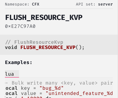 FlushResourceKvp - FiveM Natives @ Cfx.re Docs