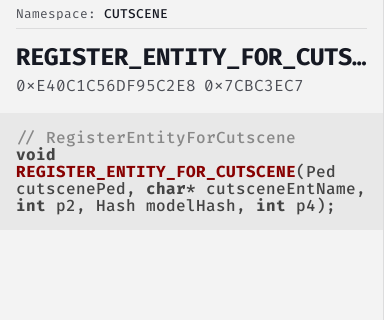 RegisterEntityForCutscene - FiveM Natives @ Cfx.re Docs